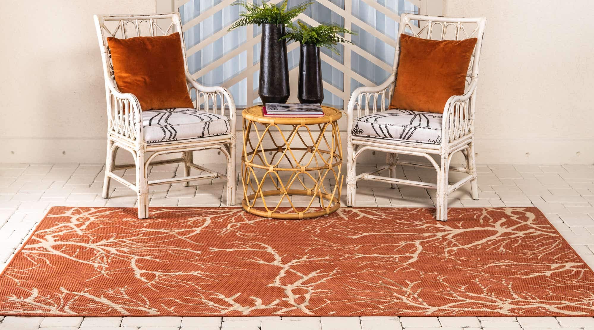 Unique Loom Outdoor Botanical Collection Area Rug - Branch (9' x 12' 2" Rectangle, Terracotta/ Beige)