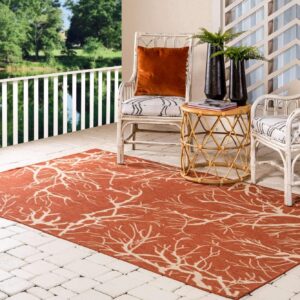 Unique Loom Outdoor Botanical Collection Area Rug - Branch (9' x 12' 2" Rectangle, Terracotta/ Beige)