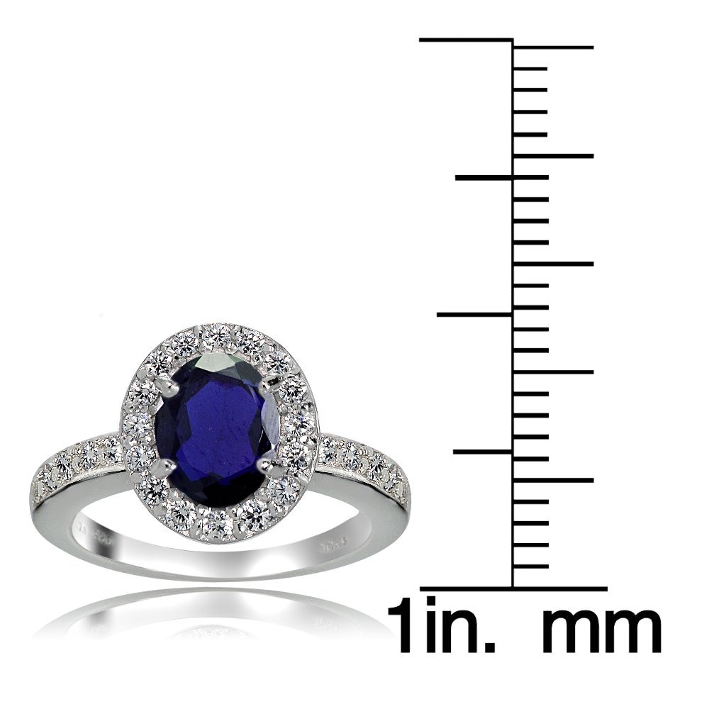 Ice Gems Sterling Silver Created Blue Sapphire and White Topaz Oval Halo Ring