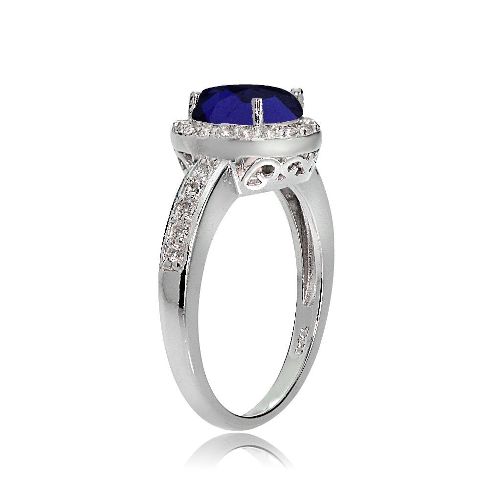 Ice Gems Sterling Silver Created Blue Sapphire and White Topaz Oval Halo Ring