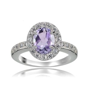 ice gems sterling silver amethyst and white topaz oval halo ring