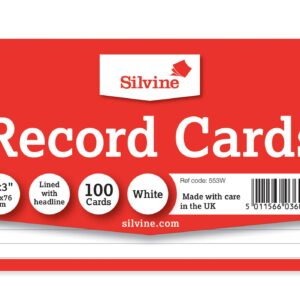 Silvine 5x3 Record Cards - Lined with headline, 100 cards per pack. Ref 553W (127 x 76mm)