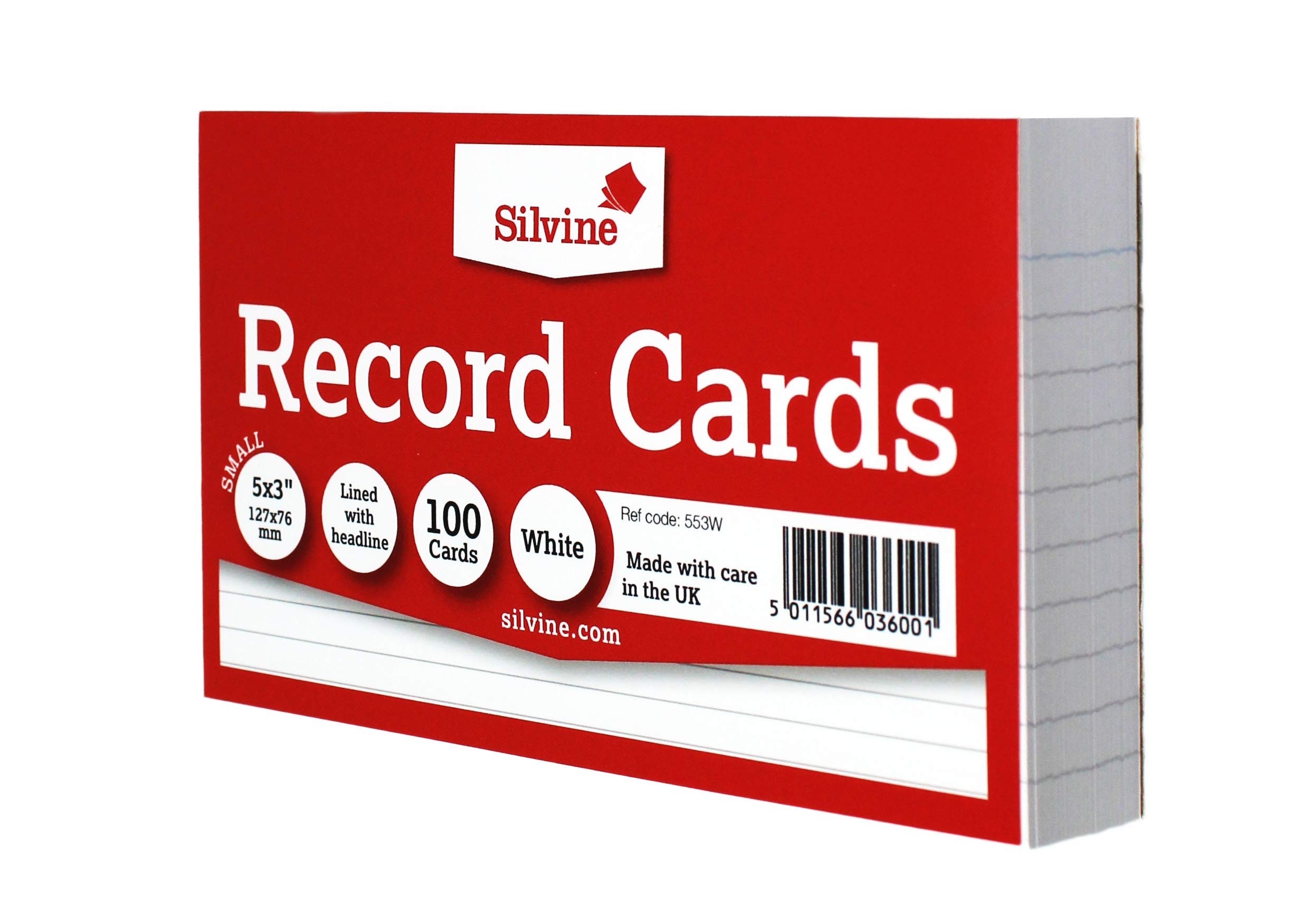 Silvine 5x3 Record Cards - Lined with headline, 100 cards per pack. Ref 553W (127 x 76mm)