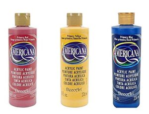 decoart americana primary color acrylic paint set - 8 ounce bottles - bundle of 3 colors: red, yellow and blue