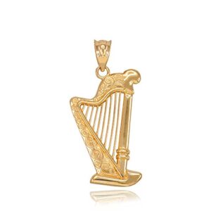 fine 14k yellow gold harp music charm pendant