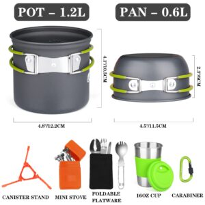 Bisgear Camping Cookware Portable Backpacking Stove Canister Stand Tripod Stainless Steel Cup Flatware Mess Kit - Camping Pot and Pans Cooking Set - Camping Gear Must Haves