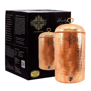 indian art villa hammered copper dispenser container pot tank matka, storage water,406 oz