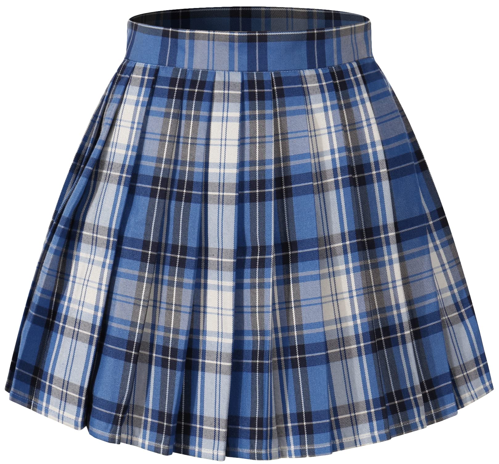 Women`s plaid short A line Skirts costumes (3XL, Blue mixed white black)