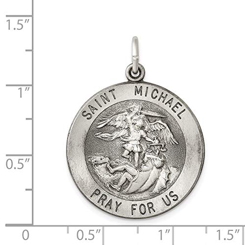 RoseCharm Beautiful Sterling Silver Antiqued Saint Michael Medal