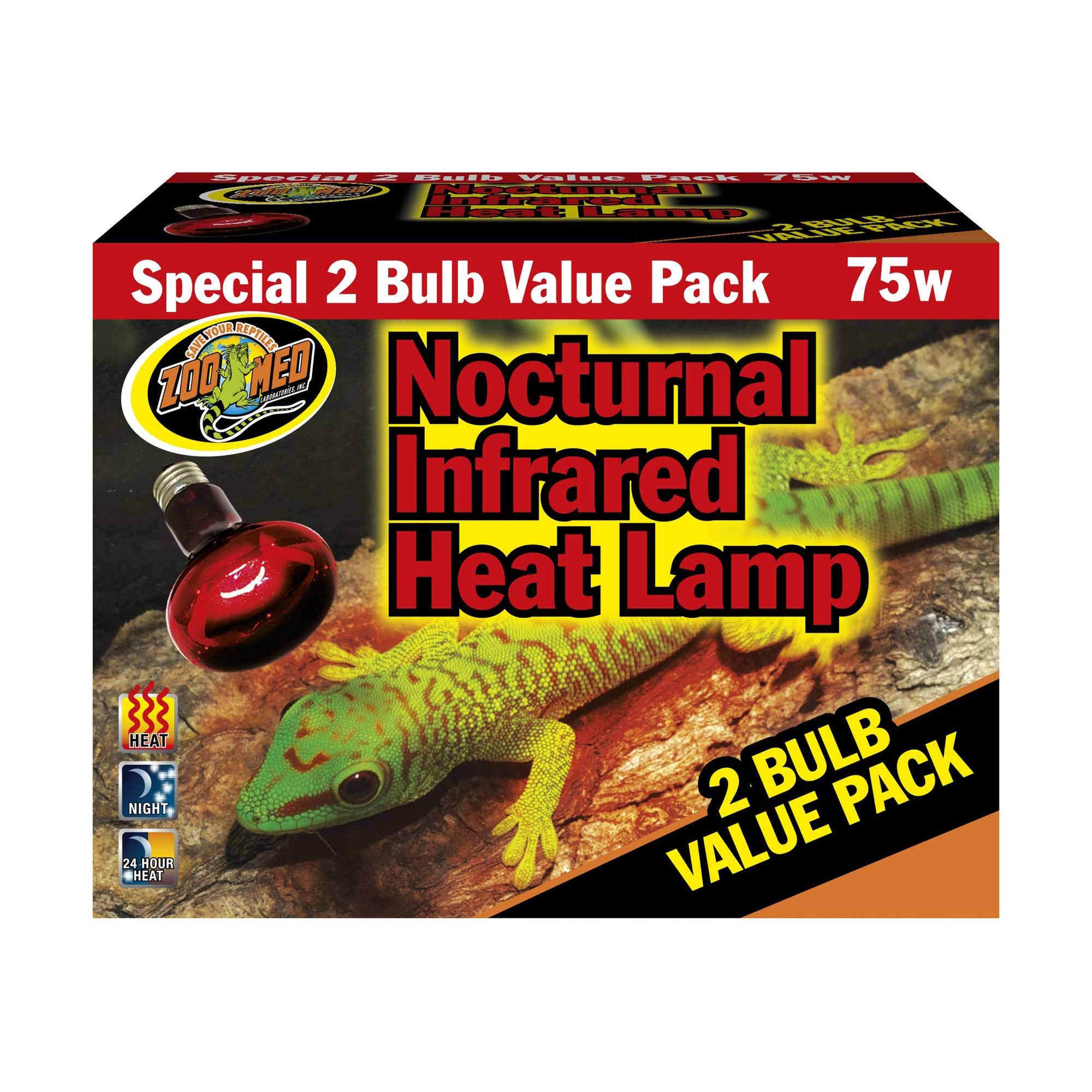 Zoo Med Nocturnal Infrared Heat Lamp, 75 Watts, Pack of 2 bulbs, 2 CT