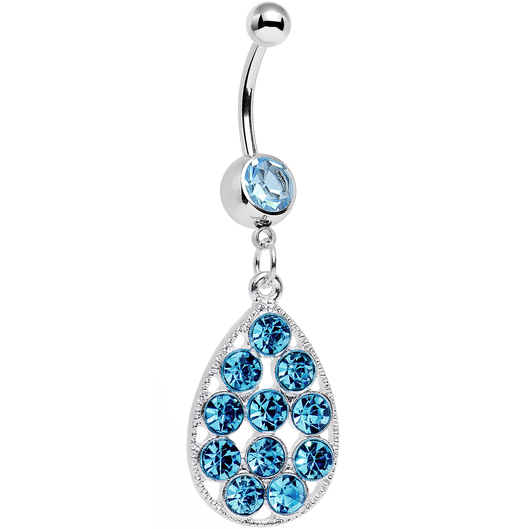 Body Candy Stainless Steel Brilliant Blue Accent Dingy Drop Dangle Belly Ring