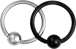 forbidden body jewelry set of 2 styles cartilage hoop earrings: 16g 3/8 inch surgical steel plain & black cbr hoops