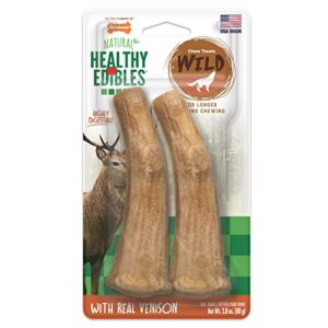 nylabone healthy edibles wild antler natural long lasting venison flavor dog chew treats medium/wolf (2 count)