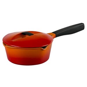 le creuset 1.5 quart enameled cast iron raymond loewy saucepan, flame