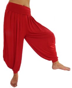 lovely creations women's drape harem pants best for dance, yoga, pilates, belly dance fitness, lounging - super soft aladdin pants free size (s-xl) (js red)