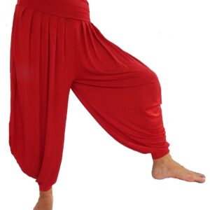 Lovely Creations Women's Drape Harem Pants Best for Dance, Yoga, Pilates, Belly Dance Fitness, Lounging - Super Soft Aladdin Pants Free Size (S-XL) (JS Red)