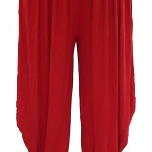 Lovely Creations Women's Drape Harem Pants Best for Dance, Yoga, Pilates, Belly Dance Fitness, Lounging - Super Soft Aladdin Pants Free Size (S-XL) (JS Red)