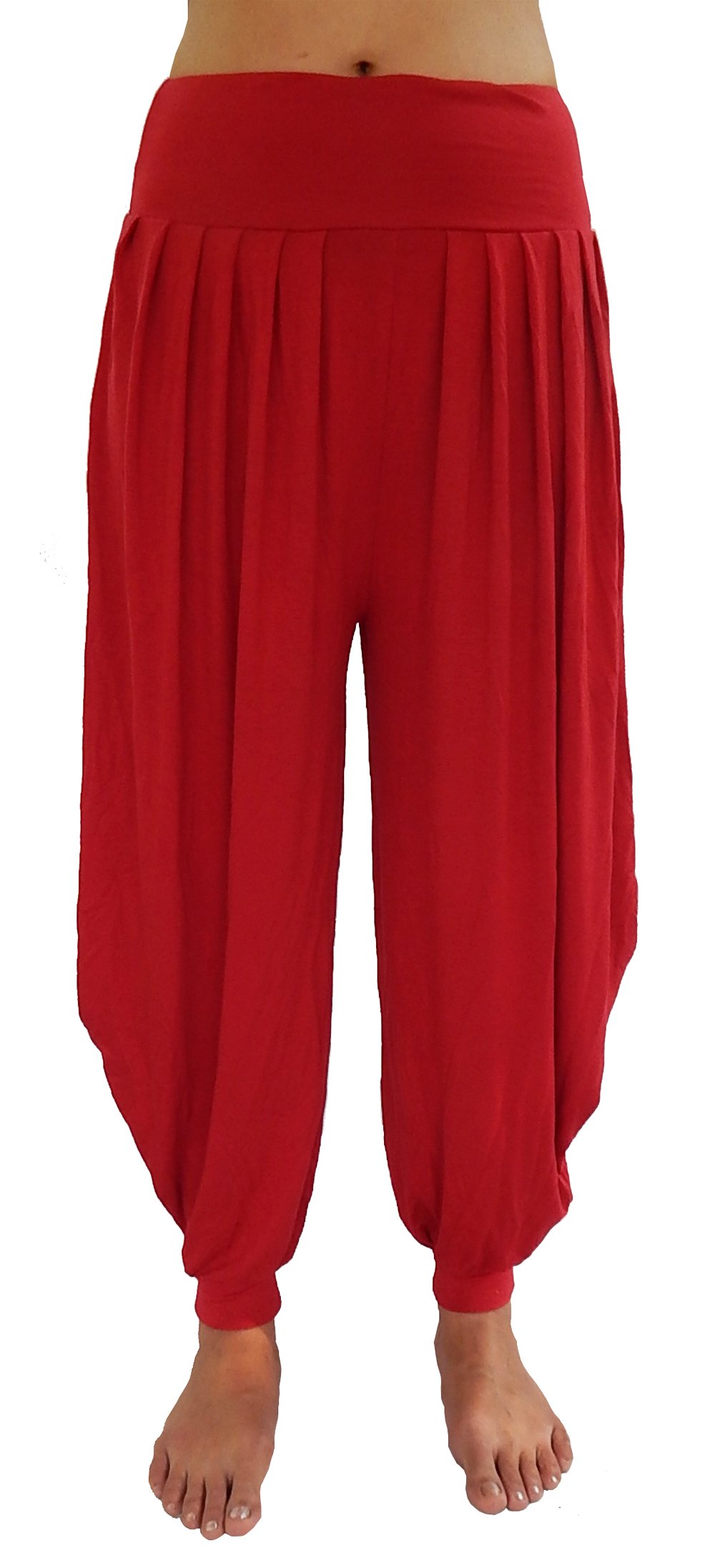 Lovely Creations Women's Drape Harem Pants Best for Dance, Yoga, Pilates, Belly Dance Fitness, Lounging - Super Soft Aladdin Pants Free Size (S-XL) (JS Red)