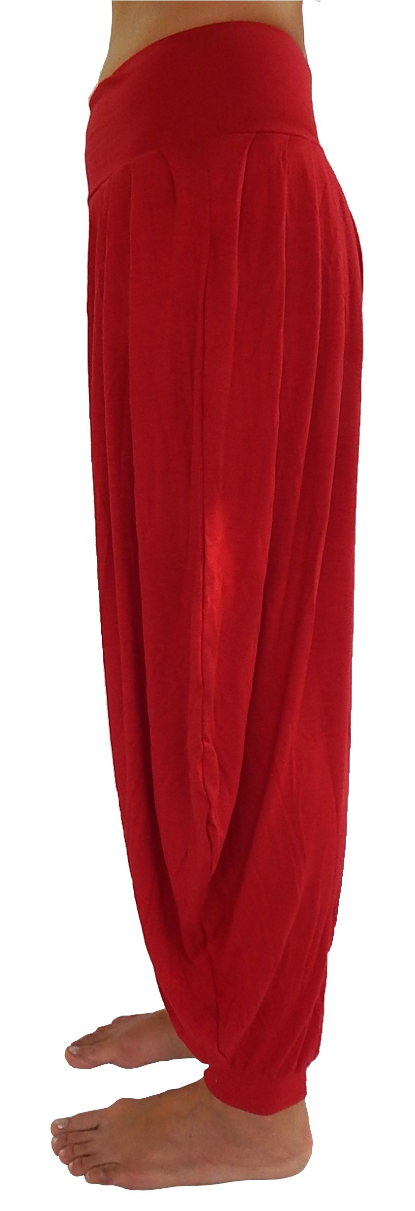 Lovely Creations Women's Drape Harem Pants Best for Dance, Yoga, Pilates, Belly Dance Fitness, Lounging - Super Soft Aladdin Pants Free Size (S-XL) (JS Red)