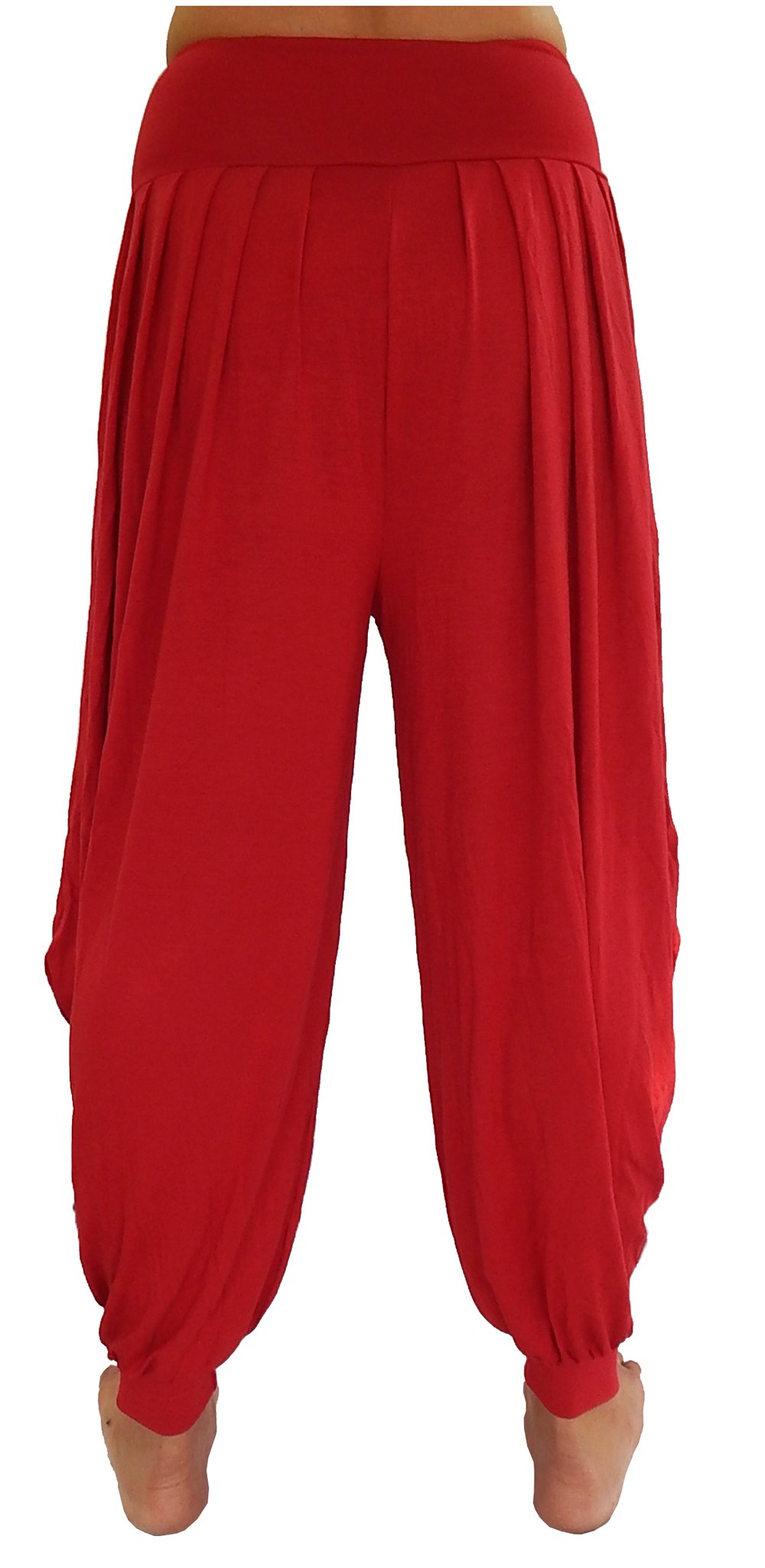 Lovely Creations Women's Drape Harem Pants Best for Dance, Yoga, Pilates, Belly Dance Fitness, Lounging - Super Soft Aladdin Pants Free Size (S-XL) (JS Red)