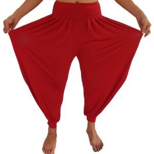 Lovely Creations Women's Drape Harem Pants Best for Dance, Yoga, Pilates, Belly Dance Fitness, Lounging - Super Soft Aladdin Pants Free Size (S-XL) (JS Red)