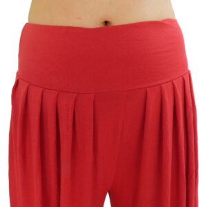 Lovely Creations Women's Drape Harem Pants Best for Dance, Yoga, Pilates, Belly Dance Fitness, Lounging - Super Soft Aladdin Pants Free Size (S-XL) (JS Red)