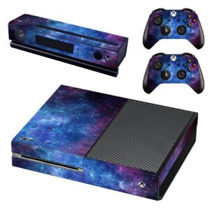 uushop protective vinyl skin decal cover for microsoft xbox one console wrap sticker skins with two free wireless controller decals blue and purple nebula(not for one s or x)