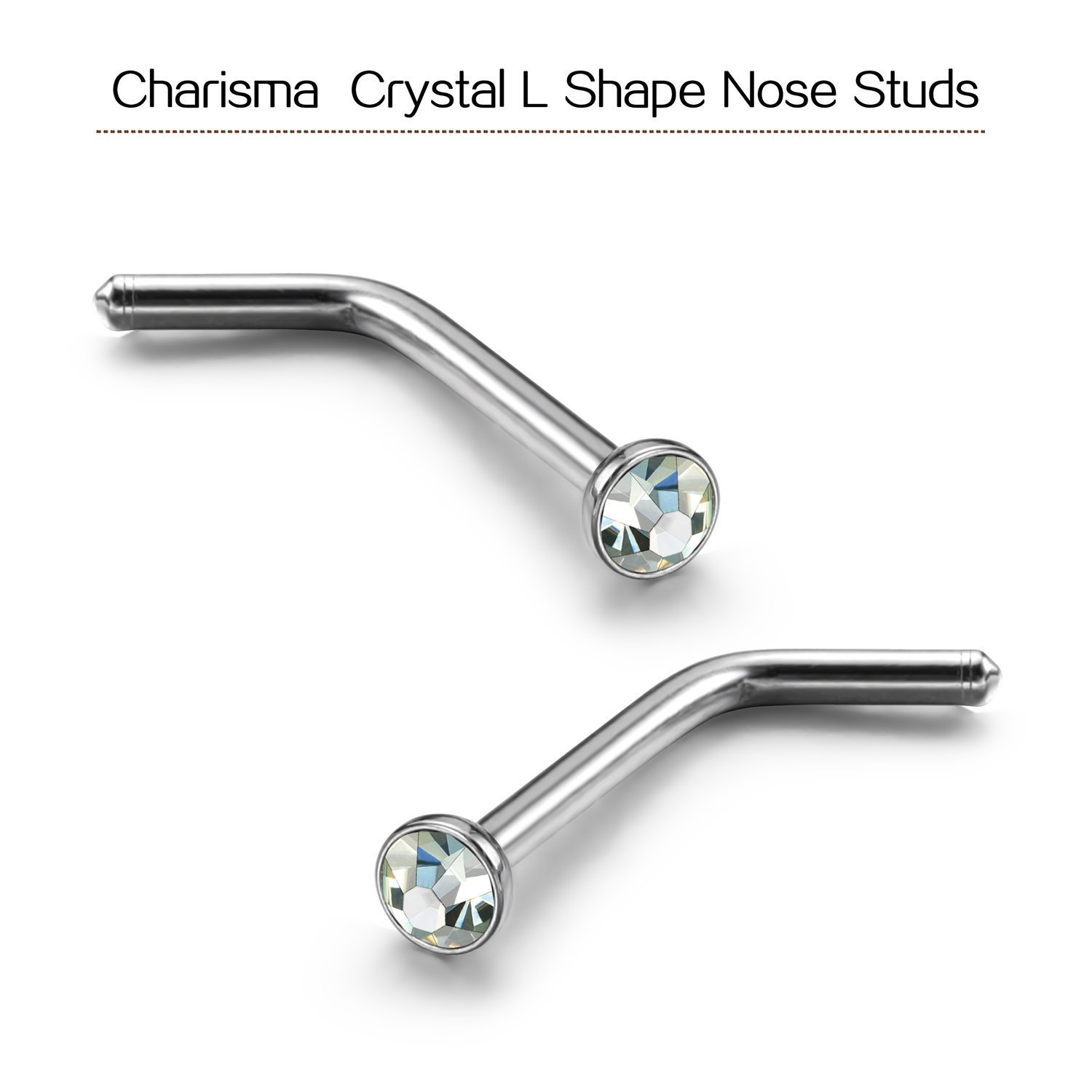 Charisma Small Nose Studs Stainless Steel Curved Nose Stud Bend L Shape Nose Ring Screw Piercing Jewelry Tiny Bone Studs for Women Men Hypoallergenic 20G (10pcs,Clear CZ, L-shape,1.8mm)