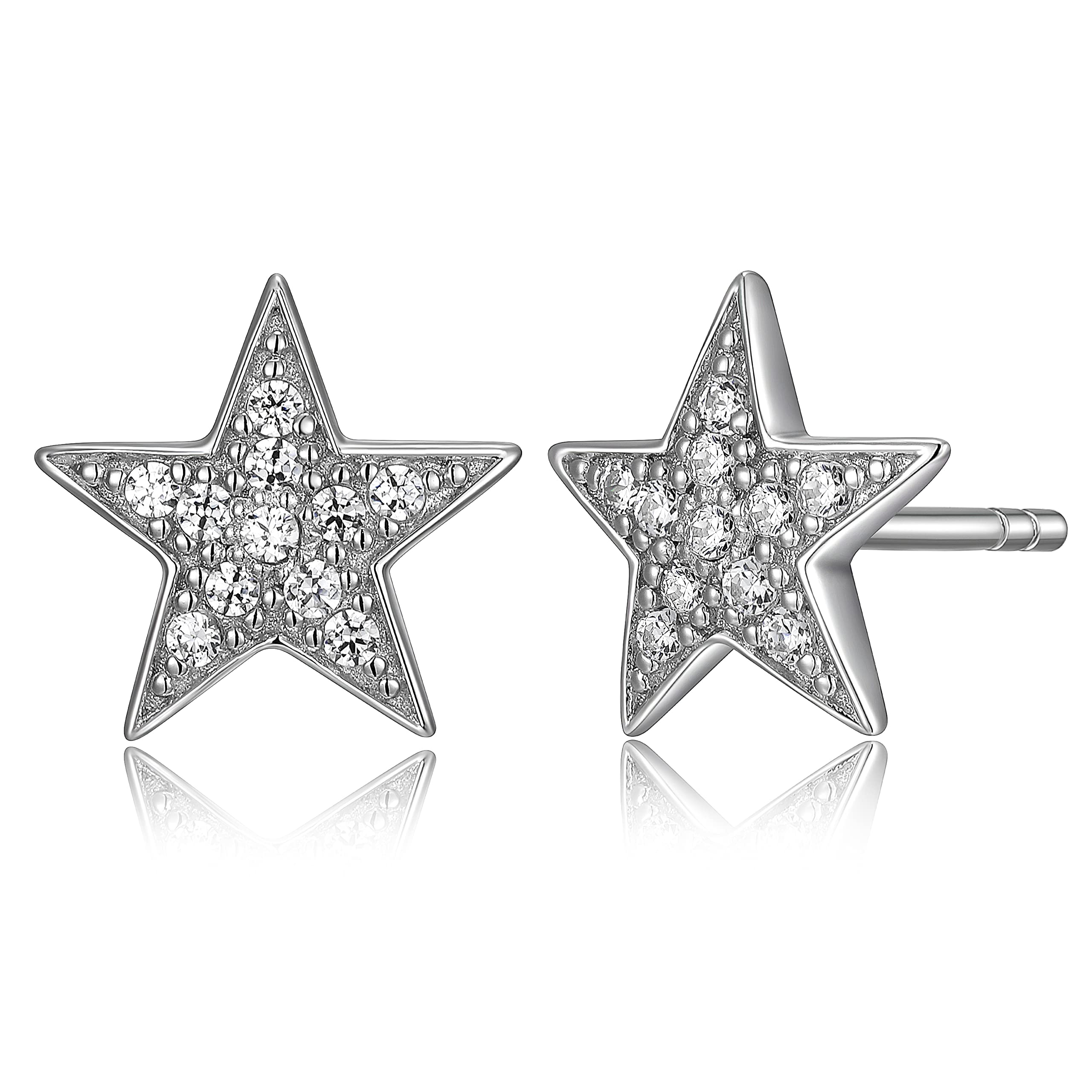 MORGAN & PAIGE 925 Sterling Silver Cubic Zirconia Pave Star Stud Earrings