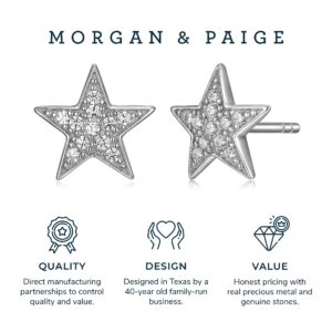 MORGAN & PAIGE 925 Sterling Silver Cubic Zirconia Pave Star Stud Earrings