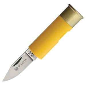 beretta shotgun shell stainless steel hunting pocket folding knife, yellow