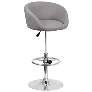 flash furniture luis contemporary gray fabric adjustable height barstool with barrel back and chrome base