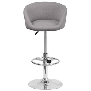 Flash Furniture Luis Contemporary Gray Fabric Adjustable Height Barstool with Barrel Back and Chrome Base