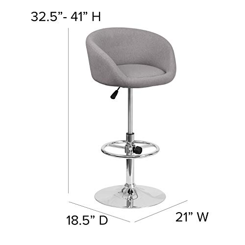 Flash Furniture Luis Contemporary Gray Fabric Adjustable Height Barstool with Barrel Back and Chrome Base