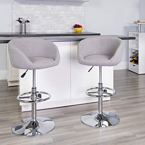 Flash Furniture Luis Contemporary Gray Fabric Adjustable Height Barstool with Barrel Back and Chrome Base