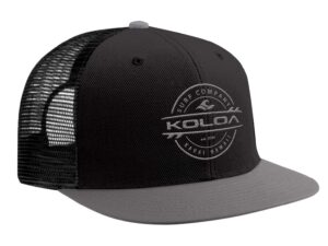 joe's usa koloa surf thruster logo mesh back trucker hat in black/grey with grey logo