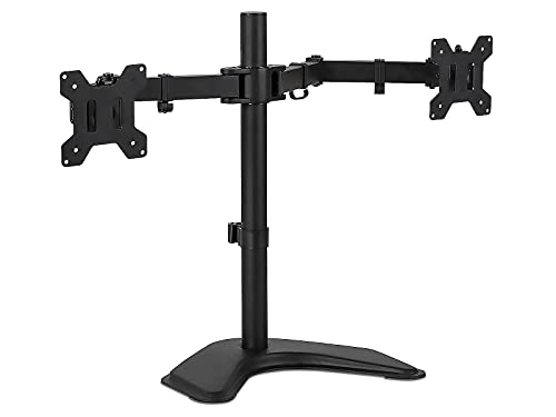 Mount-It! Dual Monitor Stand for Desk - Double Monitor Mount for 2 Screens up to 32 Inch and 17 Lbs - Free-standing Base Swivel, Tilt, Rotates 360 Adjustable Arms - VESA Compatible High Grade Steel