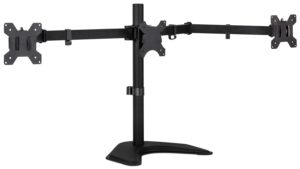 mount-it! triple monitor stand | 3 monitor stand fits 19 20 21 22 23 24 inch computer screens | free standing base | three heavy duty full motion adjustable arms | vesa compatible