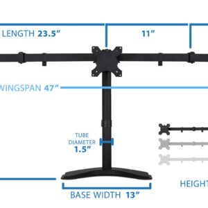 Mount-It! Triple Monitor Stand | 3 Monitor Stand Fits 19 20 21 22 23 24 Inch Computer Screens | Free Standing Base | Three Heavy Duty Full Motion Adjustable Arms | VESA Compatible