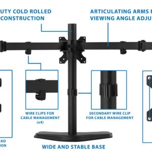 Mount-It! Triple Monitor Stand | 3 Monitor Stand Fits 19 20 21 22 23 24 Inch Computer Screens | Free Standing Base | Three Heavy Duty Full Motion Adjustable Arms | VESA Compatible