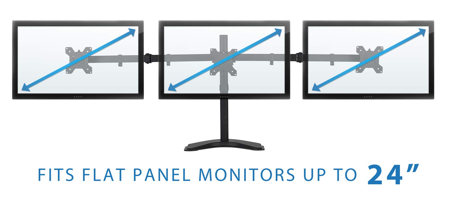 Mount-It! Triple Monitor Stand | 3 Monitor Stand Fits 19 20 21 22 23 24 Inch Computer Screens | Free Standing Base | Three Heavy Duty Full Motion Adjustable Arms | VESA Compatible