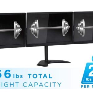 Mount-It! Triple Monitor Stand | 3 Monitor Stand Fits 19 20 21 22 23 24 Inch Computer Screens | Free Standing Base | Three Heavy Duty Full Motion Adjustable Arms | VESA Compatible