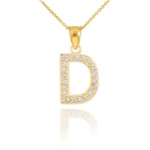 10k yellow gold diamond-studded initial letter d pendant necklace, 18"