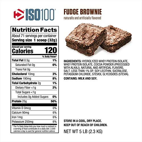 Dymatize ISO 100 Hydrolyzed Whey Protein Powder Isolate, Fudge Brownie, 5 Pound