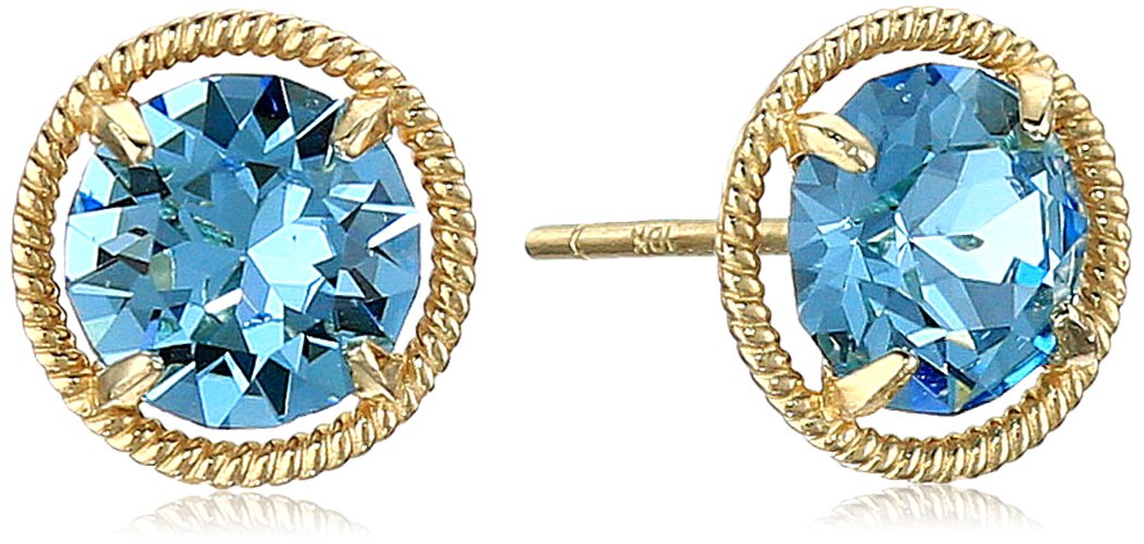 Amazon Essentials 10k Gold Made with Infinite Elements Imported Crystal Birthstone March Stud Earrings (previously Amazon Collection)