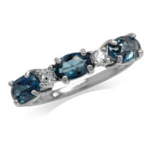 silvershake 1.74ct. 3 stone genuine london blue topaz white gold plated 925 sterling silver ring size 8.5