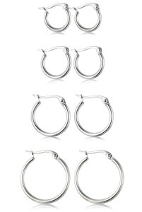 orazio 4 pairs stainless steel hoop earrings set cute huggie earrings for women,silver-tone,10mm-20mm