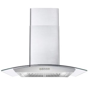 cosmo 668a750 wall mount range hood 380-cfm with ducted glass chimney kitchen stove vent, led light, 3 speed exhaust fan, permanent filter, stainless steel (30 inch)