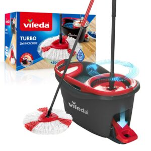 vileda easy wring and clean turbo microfibre mop and bucket set, 48.5 x 27.5 x 28 cm, grey/red