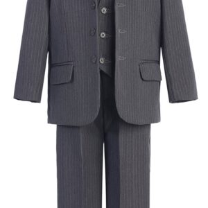 OLIVIA KOO Boys Pinstripe 6-Piece Suit With Matching Neck Tie and Pocket Square,Gray,3T